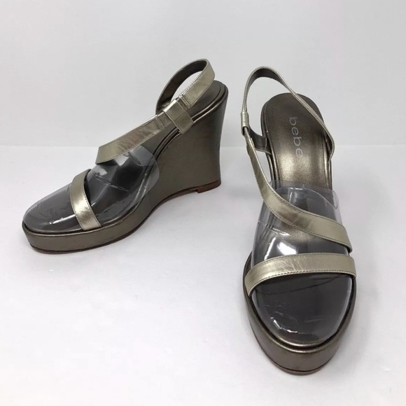 bebe | Shoes | Bebe Wedge Heels Sandals Open Toe Leather Sole | Poshmark